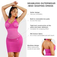 China Pink Body Shaper Shapewear Seamless Halter Neck Deep U Outer Wear Dress for Women in Summer for sale