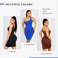 China Autumn One-Shoulder Slanted Neck Bodycon Midi Blue Dresses For Women With Body Shaper for sale