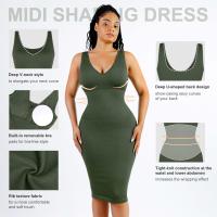China 2023 Elegant Casual Women's Seamless Deep V-Neck Midi Shapewear Dress With Removable Pads for sale