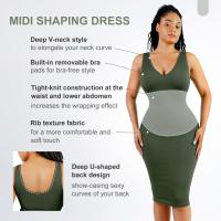 China 2023 Elegant Casual Women's Seamless Deep V-Neck Midi Shapewear Dress With Removable Pads for sale