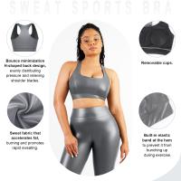 China Women 3 Pieces Sauna Sweat Sets Sport Tops Yoga Sports Pants And Bra With Removable Cups for sale