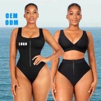 China HEXIN Custom Logo Two Piece High Waist Workout Women Bikini Swimwear Shapewear Bodysuits Set for sale