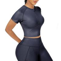 China Comfortable HEXIN 2-Piece Workout Set for Women Short Sleeve Crop Top High Waist Leggings for sale