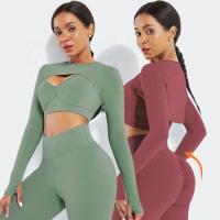 China Long Sleeves Sports Crop Top with Thumb Holes in Polyester/Spandex Fabric by HEXIN for sale