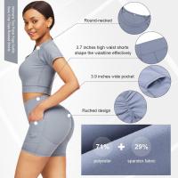 China Plus Size HEXIN Style Womens Two Piece Yoga Outfits Ruched Crop Tops Shorts Activewear for sale