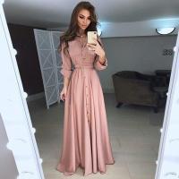 China 2018 Autumn and Winter Women Long Dress Casual Long Sleeve Slim Dress Ladies Fashion Botton Maxi Long 2Dress for sale