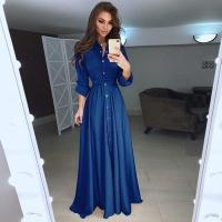 China 2018 Autumn and Winter Women Long Dress Casual Long Sleeve Slim Dress Ladies Fashion Botton Maxi Long 2Dress for sale
