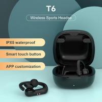 China T6 wireless Sport Bluetooth 5.0 Earphones Smart Touch and APP Customization Ipx5 Waterproof Headsets for sale