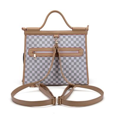 China Classic Grid White Dog Outdoor Handbag Cute Pet Carriers for sale