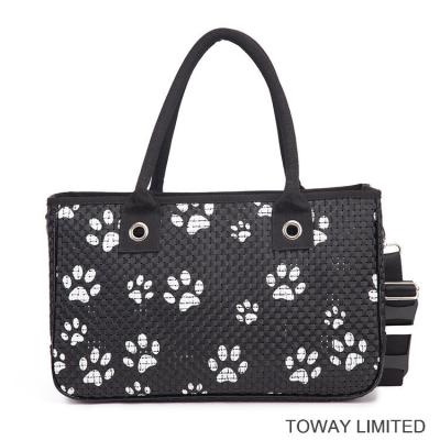 China Paws Printing Leather Knitting Dog Carriers Pet Products Shoulder Bag for sale