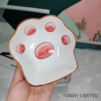 China Cute Printing Paws Dog Feeder Ceramic Cartoon Pup Cat Bowls for sale