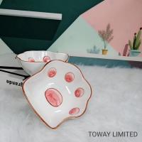 China Cute Printing Paws Dog Feeder Ceramic Cartoon Pup Cat Bowls for sale