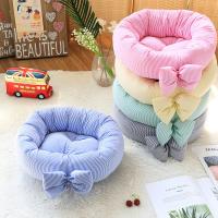 China Cute Bows Stripes Dog Beds Cotton Flocked Round Pet Cushion for sale