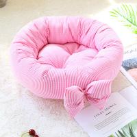 China Cute Bows Stripes Dog Beds Cotton Flocked Round Pet Cushion for sale