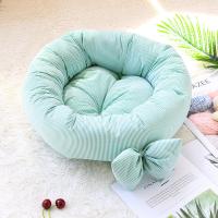 China Cute Bows Stripes Dog Beds Cotton Flocked Round Pet Cushion for sale