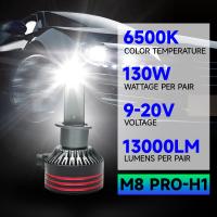 China M8pro 130W 13000 Lumens 6500K Cool White H1 H7 H11 Headlights Bulbs for sale