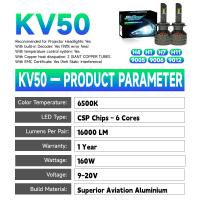 China KV50 160W 16000 Lumens 6500K Cool White H4 H7 9005 LED Headlight Bulbs for sale