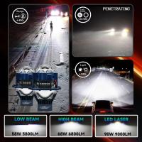 China A100 Lens LED Laser / Hi / Lo Beam 90W 9000 Lumens 3 Inch Dual Laser Projector for sale
