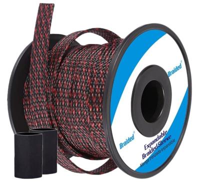 China Black Red PET Expandable Braided Sleeving Abrasion Resistant Cable Management 1/4 to 3 inch for sale