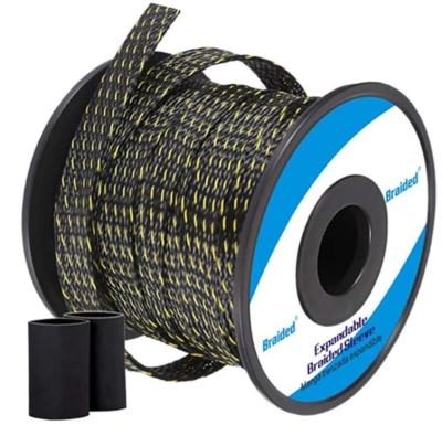 China Black Yellow PET Expandable Braided Sleeving Abrasion Resistant -50°C to 150°C UL VW-1 for sale