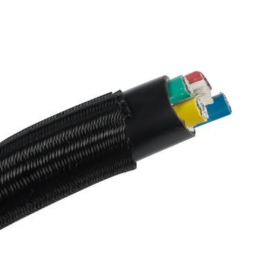 China Black Self Closing Wrap PET Braided Sleeve Split Wrap Braided Wire Cable Sleeve for sale
