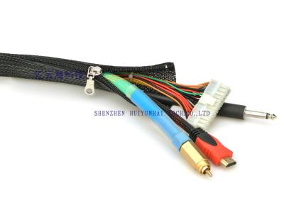 China PET Expandable Braided Cable Sleeve with Zipper - Flame Retardant VW-1, Temperature Range -50°C to 150°C, UL RoHS Certified for sale