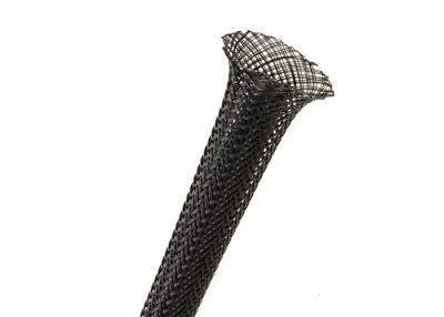 China Black PET Expandable Braided Cable Sleeve 12mm Wear Resistant Wire Wrap UL94V-2 for sale