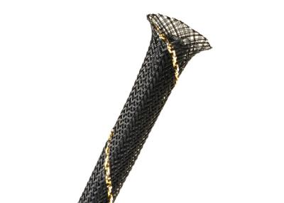 China 23mm Black PET Expandable Braided Cable Sleeving 1.5x Expansion Flame Retardant for Wire Management for sale