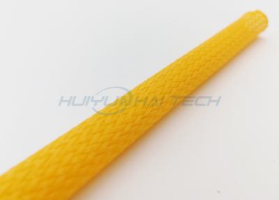 China Yellow PET Braided Sleeving Flame Proof Wrap Around Cable Sleeve 1/4 to 4 Inch for sale