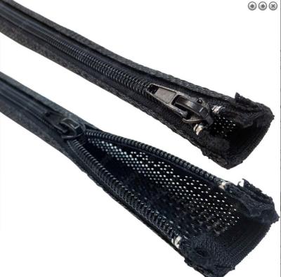 China Flexible Black Zipper Cable Sleeve - PET Expandable Braided Wrap for Wire Protection -50°C to +150°C Temperature Range for sale