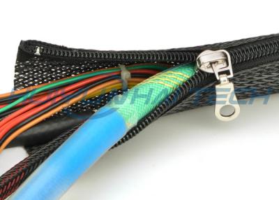 China High Flame Retardant Zipper Cable Sleeve - VW-1 Rated PET Braided Wrap for Wire Harness Protection (-50°C to 150°C) for sale