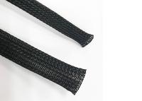 China Customized PET Expandable Braided Sleeving 0.25mm Black Flexible Cable Sleeve 150% Expansion for sale