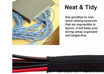 China 40mm Black PET Expandable Braided Sleeving Cable Management Protection 150% Expansion for sale