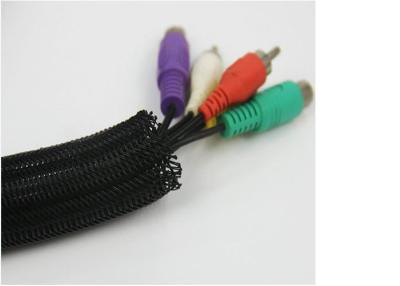 China PET Self Wrapping Split Braided Sleeving Non Expandable 6mm to 50mm ID for Wire Harness for sale