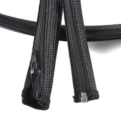 China PET Zipper Braided Sleeve Cable Organizer Tubing VW-1 Flame Resistant -50C to 150C for sale