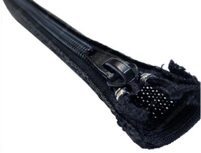 China Flexible Black PET Zipper Cable Sleeve - Temperature Range -50°C to 150°C, VW-1 Fire Rated Wire Protection for sale
