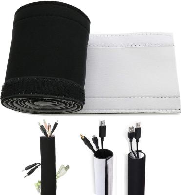 China Custom Neoprene Cable Management Sleeve Velcro Wire Wrap 2 Way Reversible Black White for sale