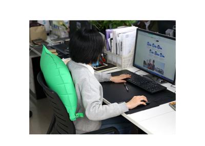 China Green Inflatable Travel Pillow Memory Foam Material With Storage Bag for sale