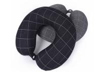 China Grey Color Crossline Pattern Memory Foam Neck Pillow Travel With Storage Bag for sale