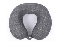 China Grey Color Crossline Pattern Memory Foam Neck Pillow Travel With Storage Bag for sale