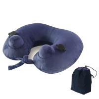 China Portable Inflatable Neck Pillow Push Button Inflatable Airplane Pillow With Velvet Cover for sale