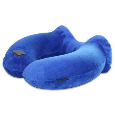 China Inflatable Travel Neck Pillow U Shape Airplane Blow Up Pillow with Washable Cover 17x11x3in for sale