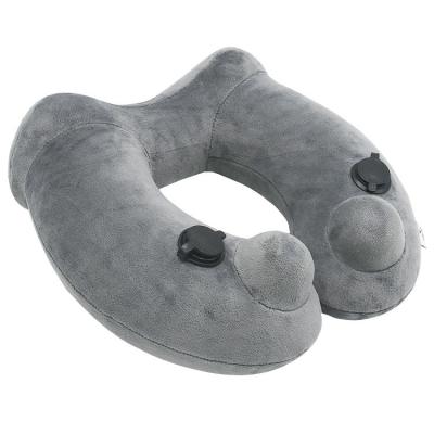 China Inflatable Travel Neck Pillow with Carrying Pouch 11.8x11.4x4.7in Blow Up Airplane Pillow for sale