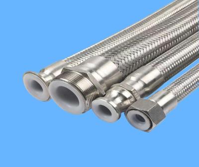 China Food Grade PTFE/PFA Lined Silicone Covered Stainless Steel Braided Flexible Hose with Smooth Inner Wall for Pharmaceutical, Food, Cosmetic, Beverage, Chemical and High Purity Fluid Transfer for sale