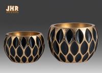 China Decorative Geometric Pattern Fiberglass Flower Pots With Gold Leafed Finish for sale