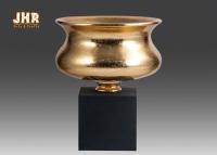 China Gold Leaf Fiberglass Flower Pots Table Vases Frosted Black Base Pot Planters for sale