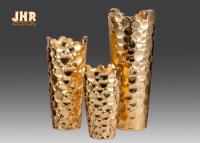 China Decorative Circle Pattern Contemporary Plant Pots Fiberglass Gold Leaf Finish 3 Size for sale