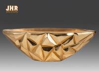 China Geometric Pattern Gold Leaf Table Vase Flower Pots Fiberglass Decorative Bowl for sale