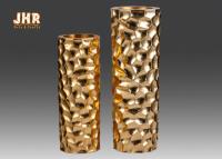 China Raspberry Design Cylinder Fiberglass Flower Pots Gold Leaf Finish Two Sizes for sale