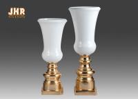 China Contemporary Glossy White Fiberglass Planters Gold Leaf Pedestal Base For Wedding for sale